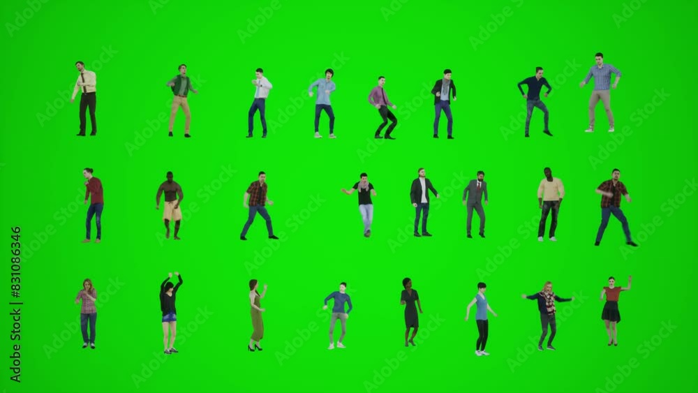 3d Crowd of People Green Screen Background chroma key isolated dance ...