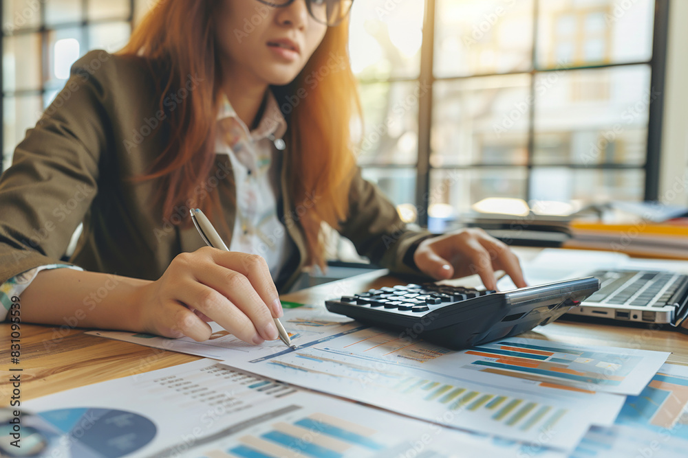 Young Woman Working in Modern Office, Using Laptop, Professional Work ...