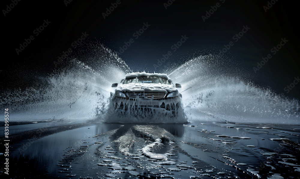 Foto de Dynamic Car Wash Splash, Water Splashing on Vehicle, Detailed ...