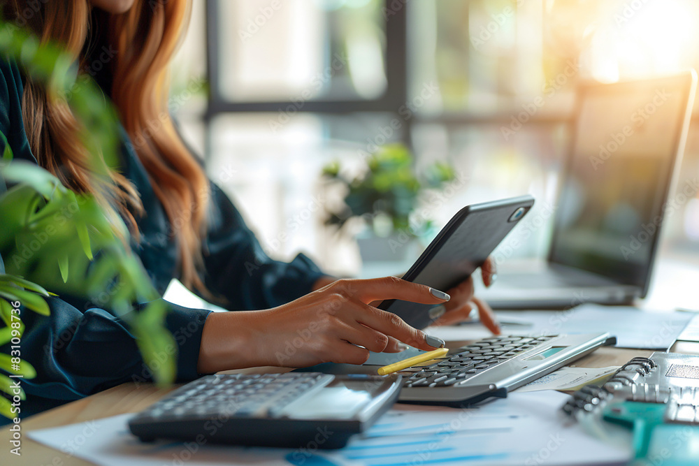 Young Woman Working in Modern Office, Using Laptop, Professional Work ...