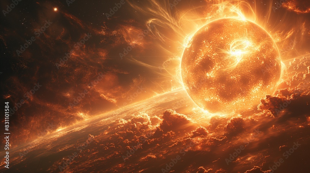 Epic Sun Surface Flare Prominence Solar System. Majestic Sunbeam ...