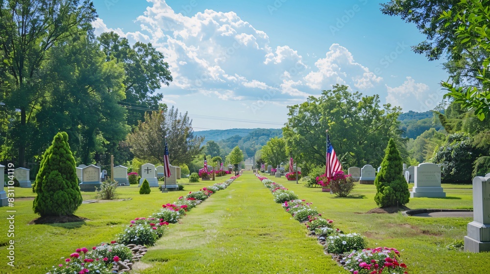 A serene Memorial Day scene in 4K, featuring a beautifully maintained ...