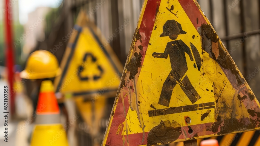 Design a visual representation of construction site safety signage and ...