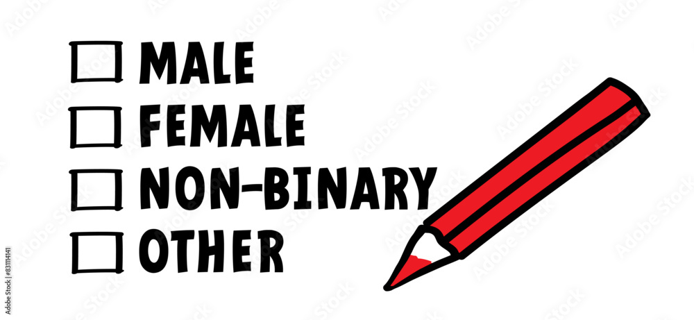 Check box, fill in gender list: male, female, non-binary or transgender ...