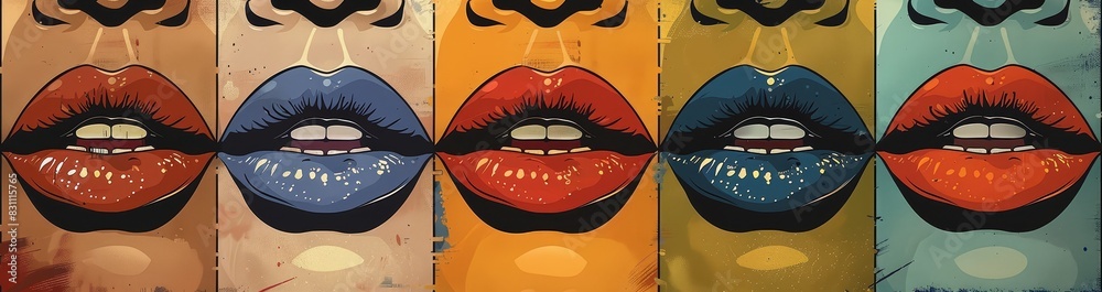 A comic book style illustration of several lips, each with different ...