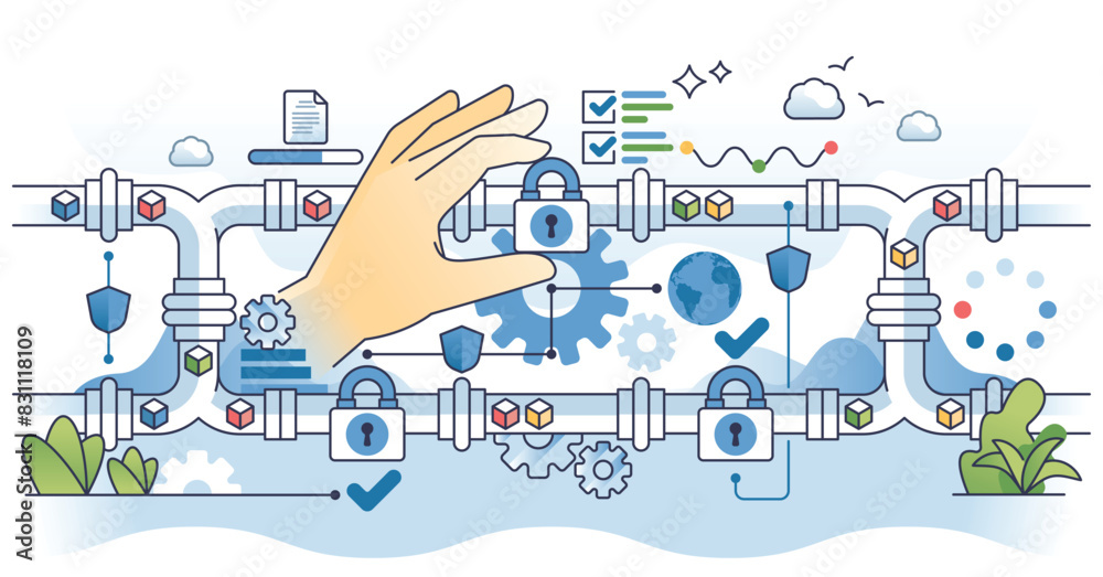 Data Pipeline Security With Information Protection Outline Hands Concept Safe Data Structuring