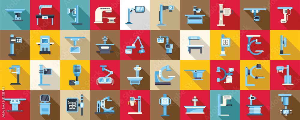 X-ray machine icons set vector. A collection of medical equipment and ...
