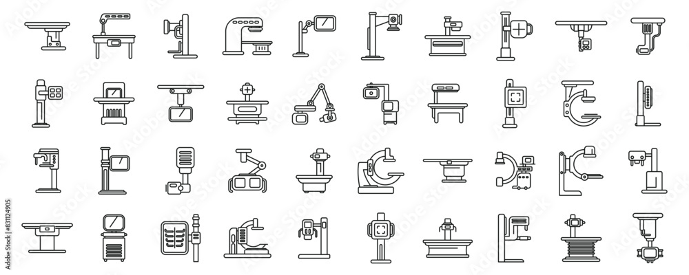 X-ray machine icons set vector. A collection of medical equipment icons ...