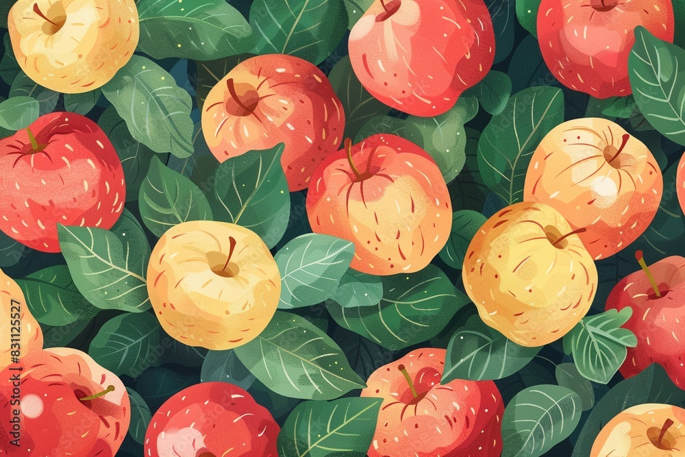 Apple picking flat design top view orchard fun cartoon drawing colored ...