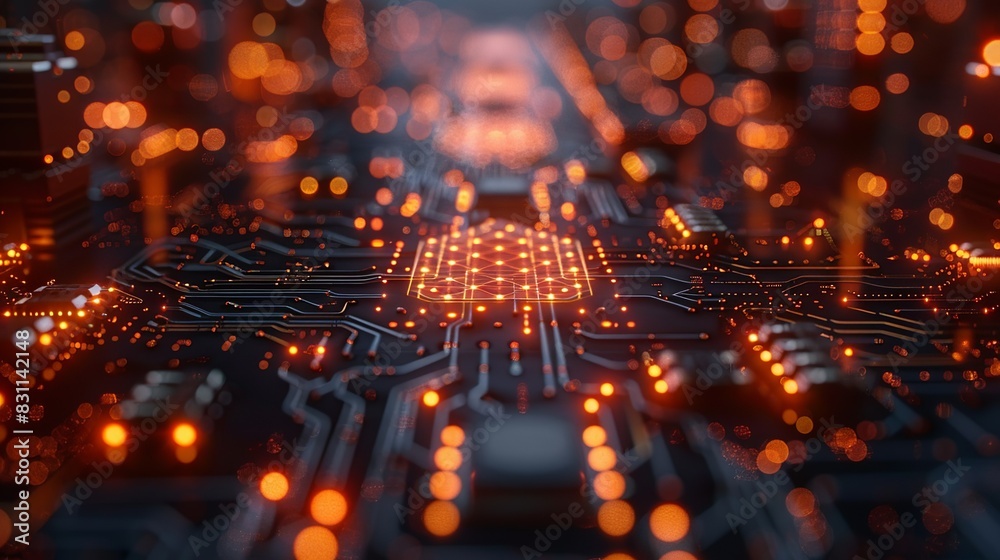 Atomic-level depiction of a quantum circuit with AI-driven data streams ...