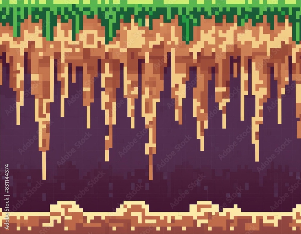 8-bit retro video game background of an underground cavern with ...