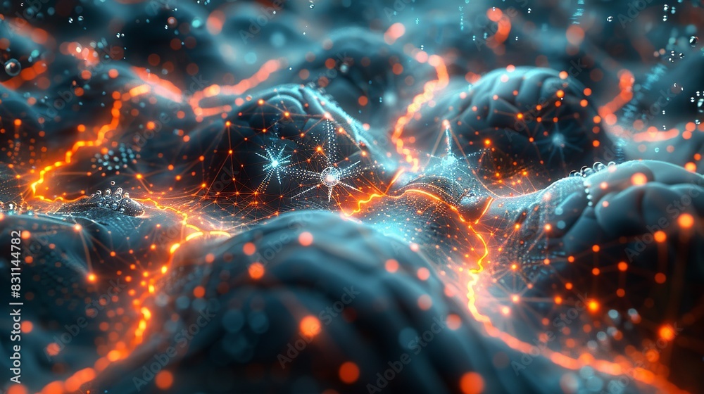 Detailed illustration of a neural network with quantum particles ...