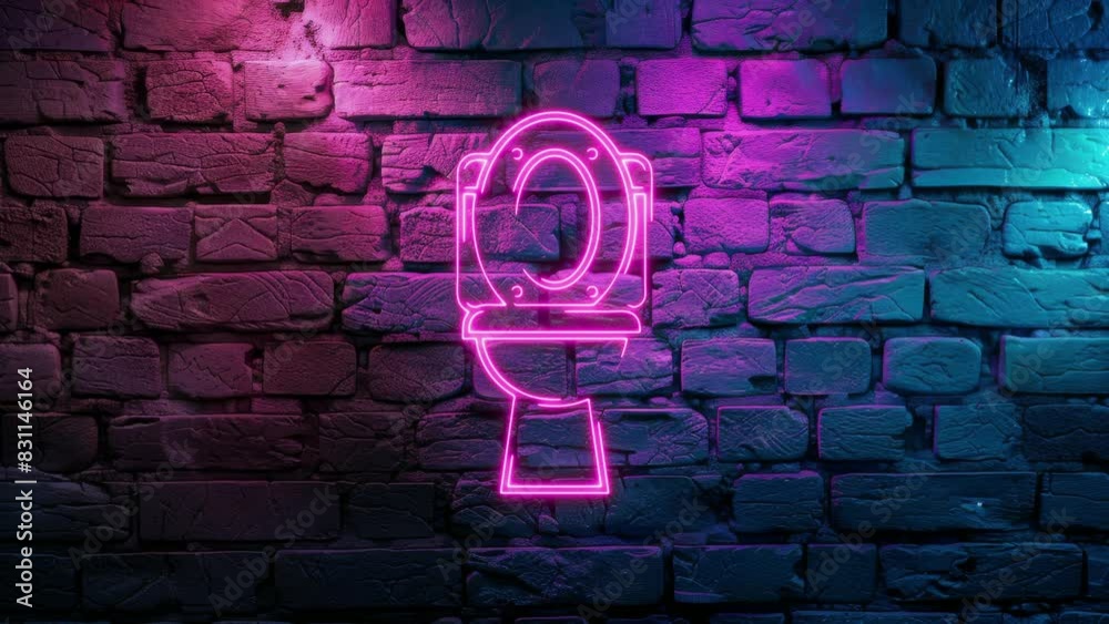 Video footage of Pink glowing Toilet bowl Icon neon on brick wall ...