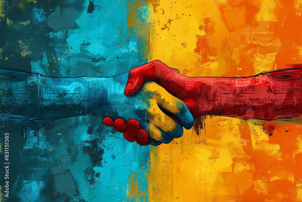 Two hands in a handshake reaching across racial divides in solidarity ...