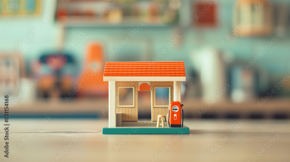 Simple Gas Station Miniature with Only One Pump Stock Illustration ...