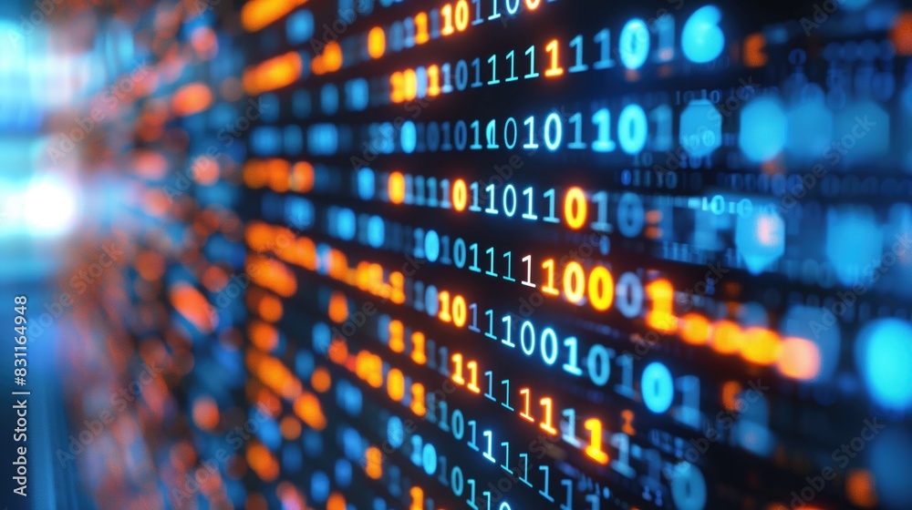 ภาพประกอบสต็อก Abstract futuristic cyberspace with binary code, matrix background with digits ...