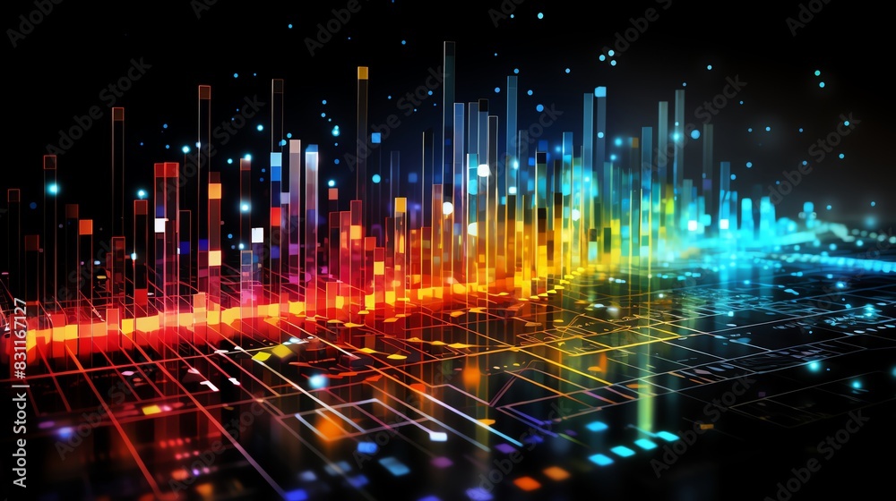 Colorful data visualization with vibrant neon lights and digital ...