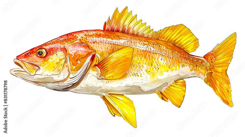 A vibrant illustration of a yellowtail snapper fish with detailed ...