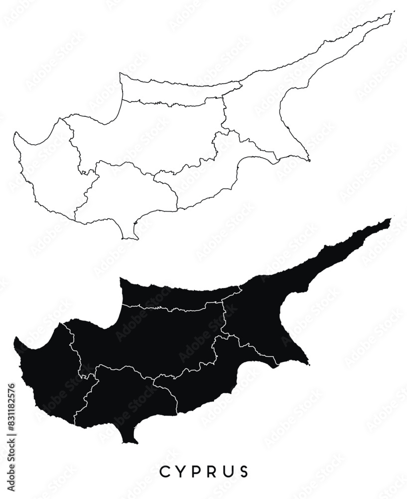 Cyprus map of city regions districts vector black on white and outline ...