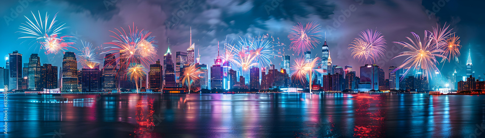 Explosive Independence: High Res Fireworks Lighting Up City Skyline on ...