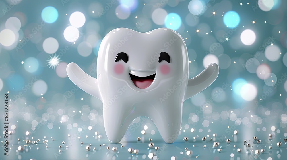 An adorable tooth character smiling and extending its arms, surrounded ...
