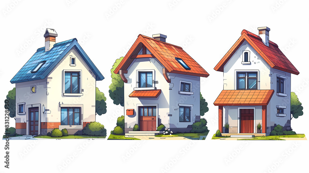 set Classic and modern family house residential apartment buildings ...