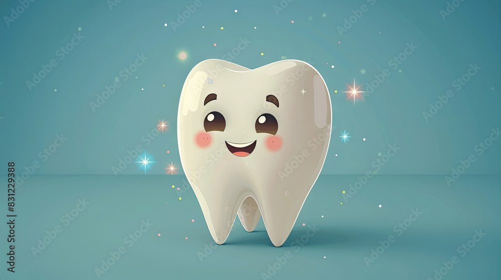 A cute tooth character smiling and spreading its arms, surrounded by ...