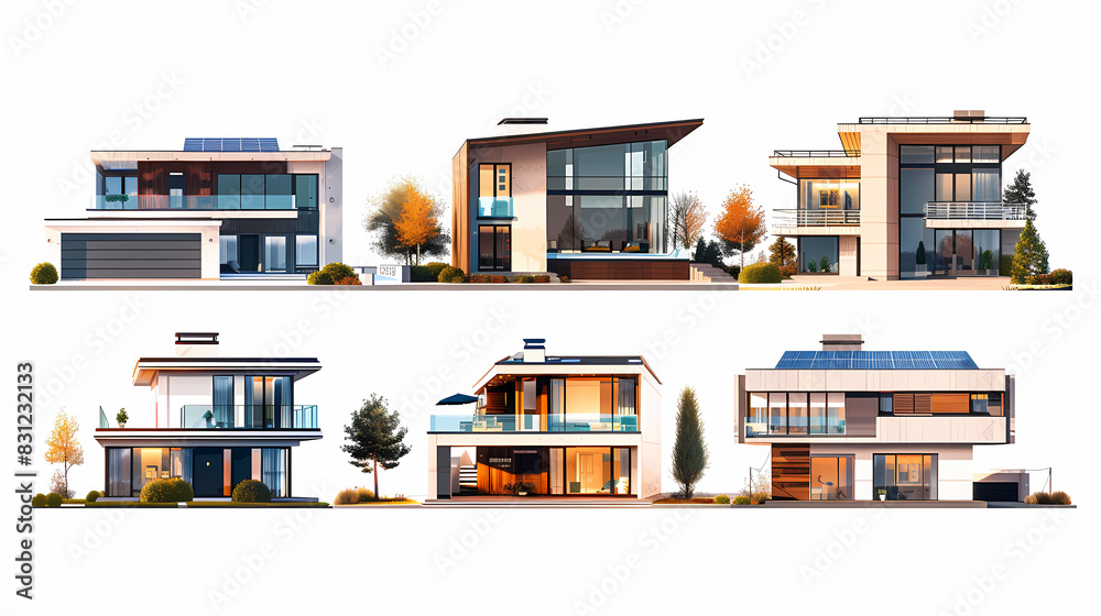 set Classic and modern family house residential apartment buildings ...