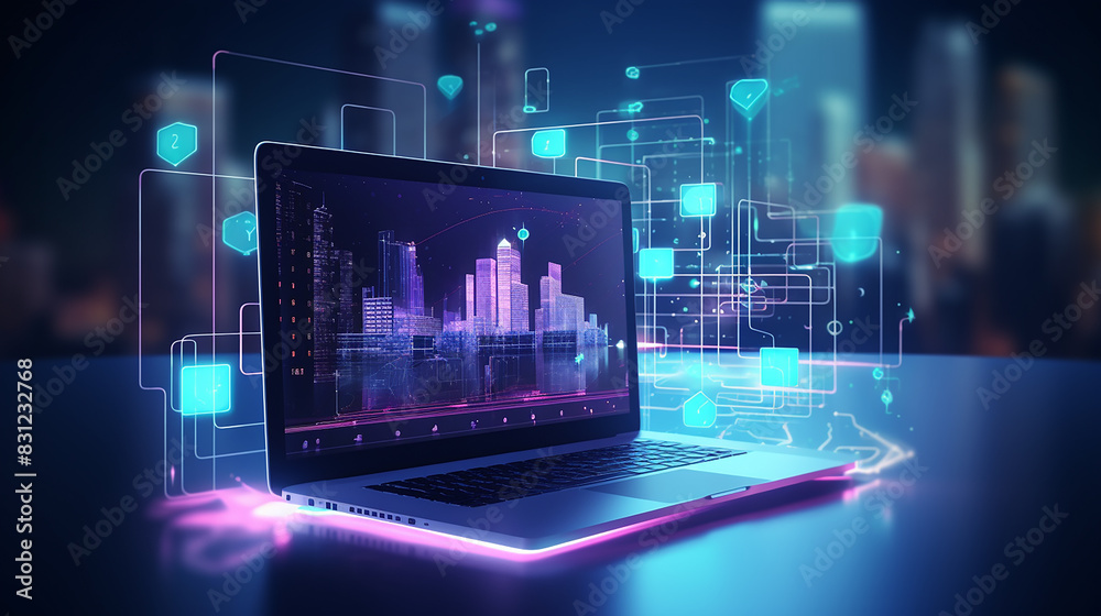 In a modern workspace, professionals use computers and laptops to ...