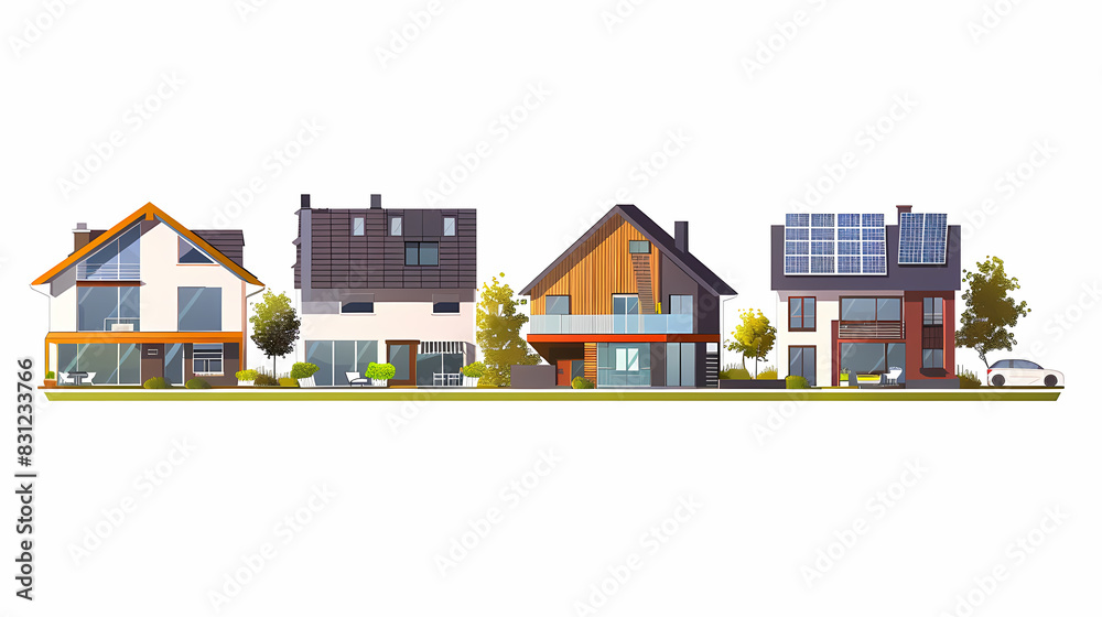 set Classic and modern family house residential apartment buildings ...