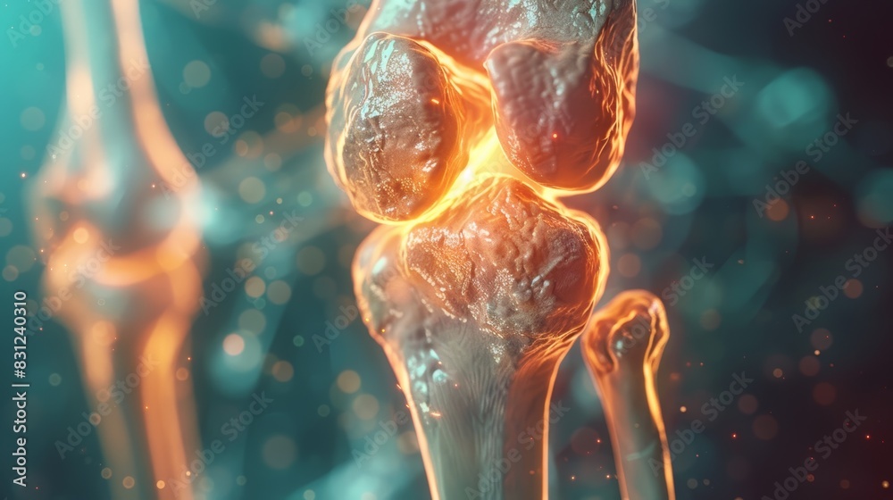 3D rendering of human knee joint with glowing ligaments and detailed ...