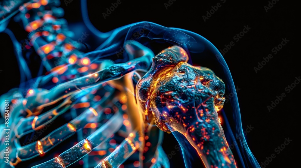 3D rendering of the human shoulder joint, highlighting the complex ...