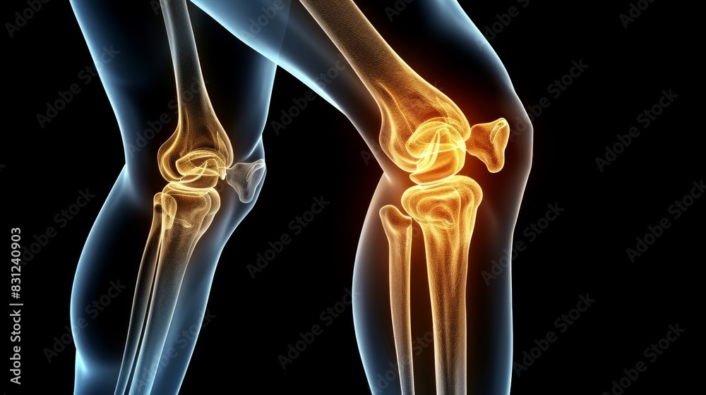 3D illustration of human knee joint with arthritis inflammation ...