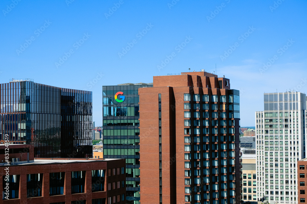 Massachusetts, USA - 25 May 2024. Aerial view of Google office building ...