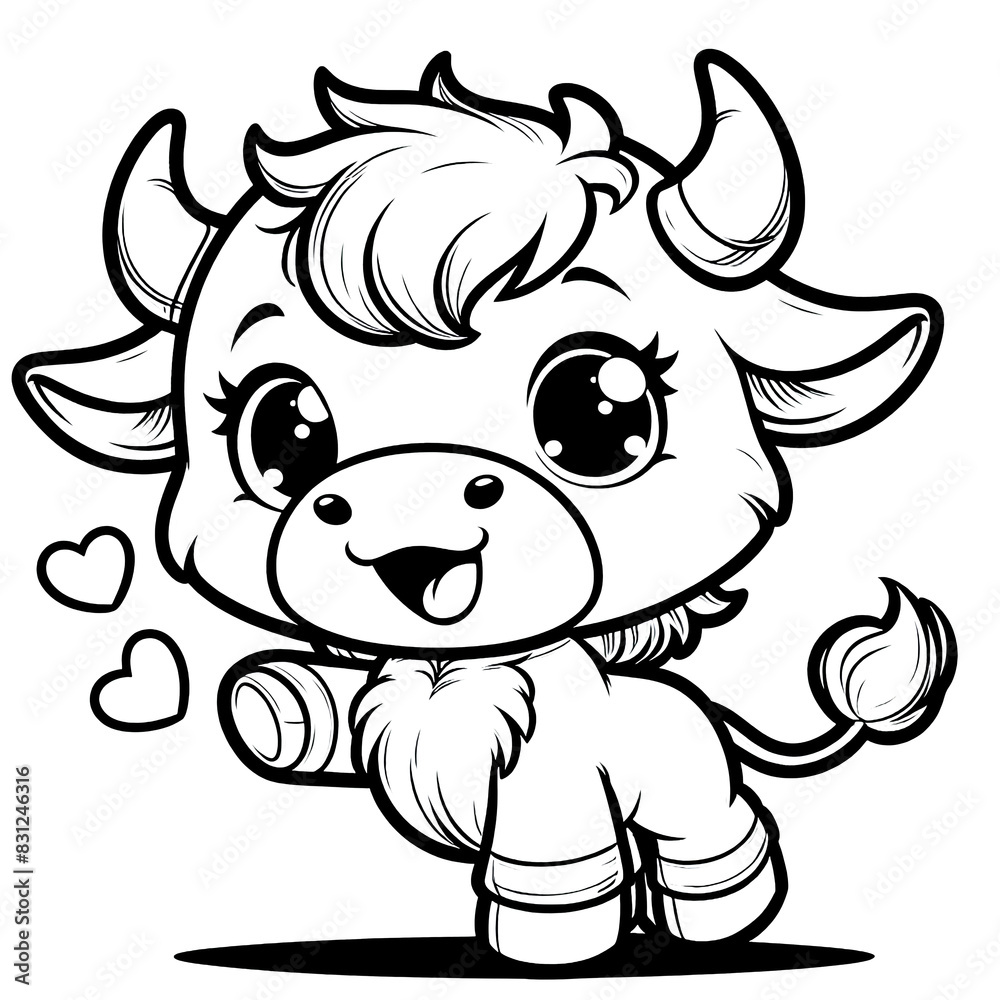 Cartoon of baby cow with simple lines for children to color book pages ...