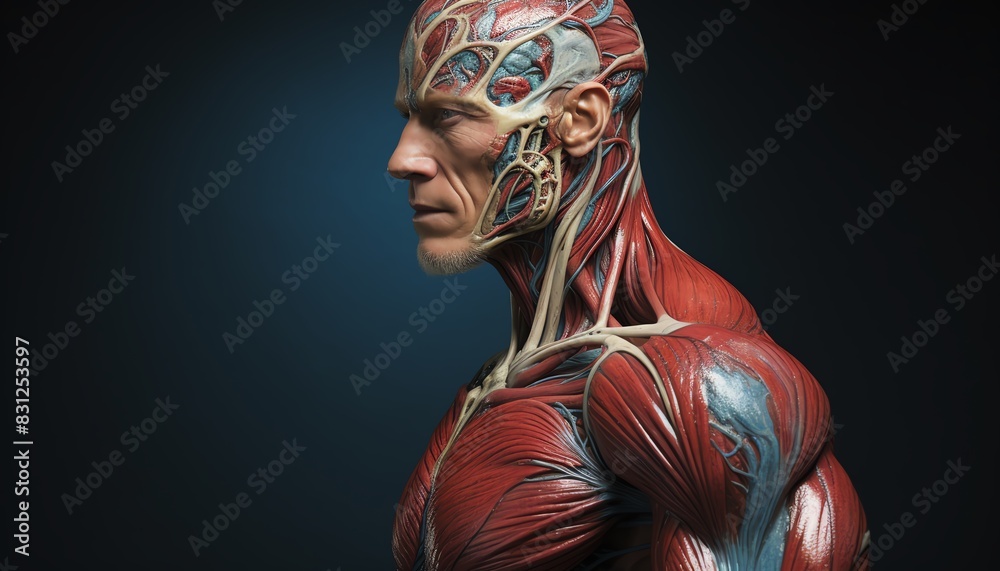 Detailed anatomical illustration showcasing human musculature and ...