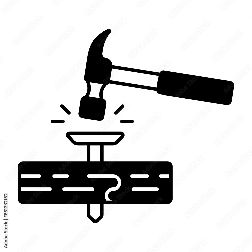 Mortise and tenon concept, Hammer Hitting the Nail head to Joint the ...