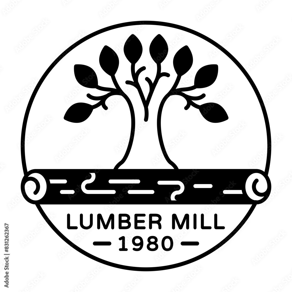 Retro Lumber Mill Log Processing Factory Logo concept, forest farming ...