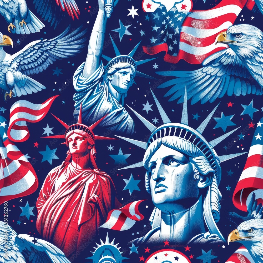 Develop a seamless pattern that celebrates American patriotism through ...