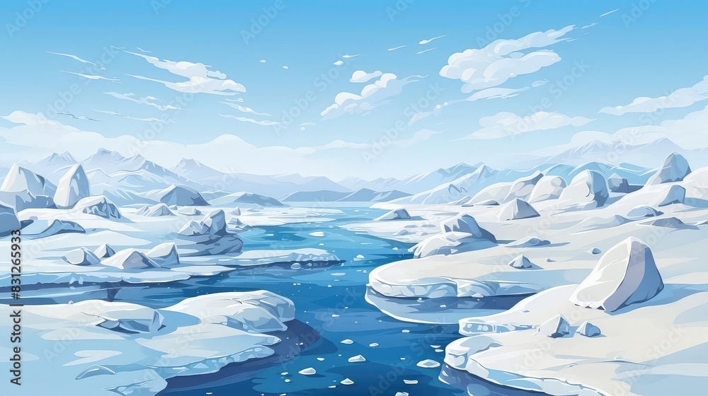 Arctic tundra habitat, flat design, top view, polar theme, 3D render ...