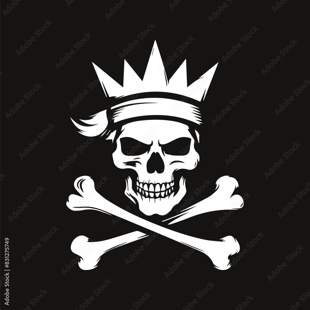 Skull and Crossbones with Crown Vector Illustration AI File - Ideal for ...