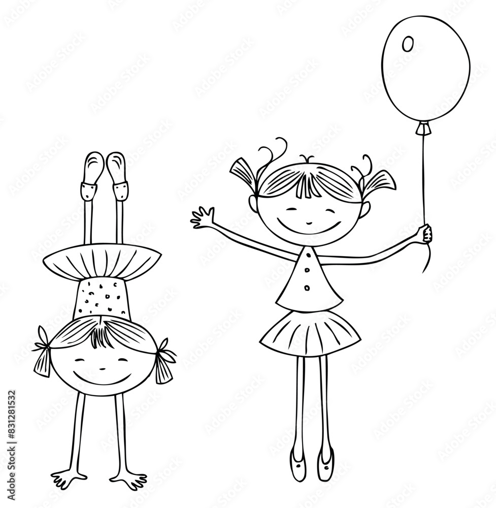 Children playful, little girls, cheerful, jumping, smiling, childhood ...