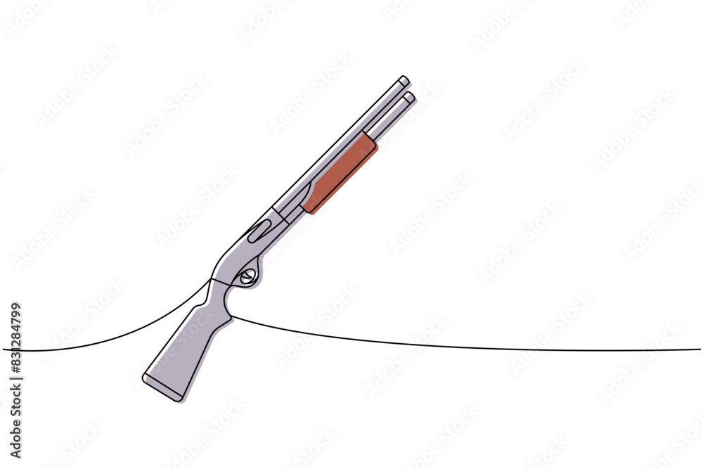Firearms shotgun, hunter carbine one line colored continuous drawing ...