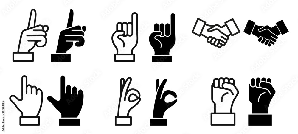 Hand poses icon sheet, Hand gesture icons, Diverse Human Hand Gestures ...