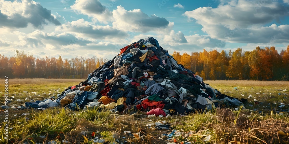 Pile of discarded clothes in landfill concept of fast fashion ...