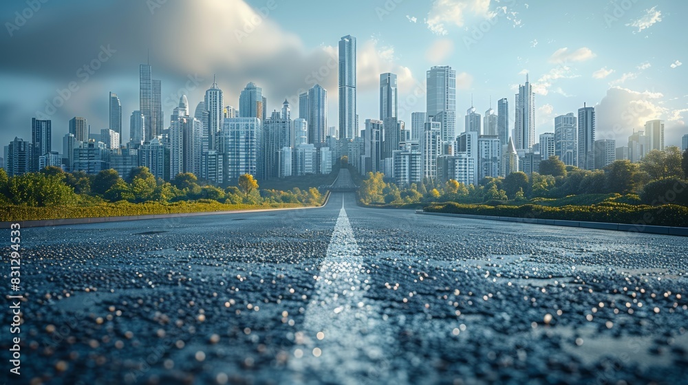 Flying road highway banner or mockup. Abstract design illustration of ...