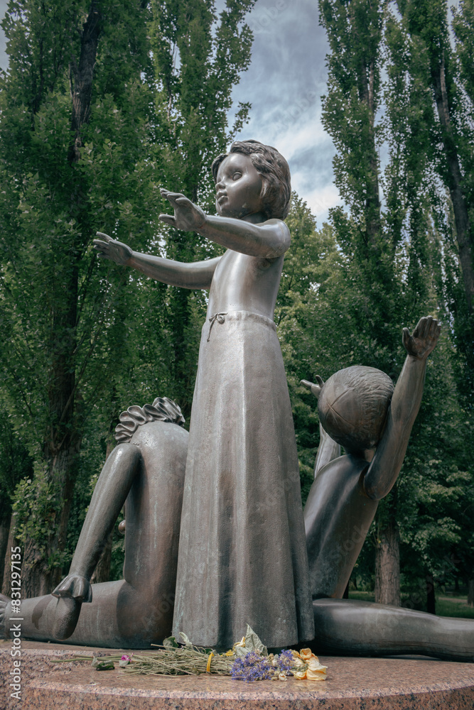 Kyiv, Ukraine - 05 27 2024: Memorial statue of children killed by ...