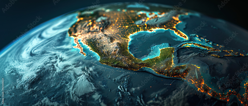 Modern clear, simple and detailed 3D North America continent map ...