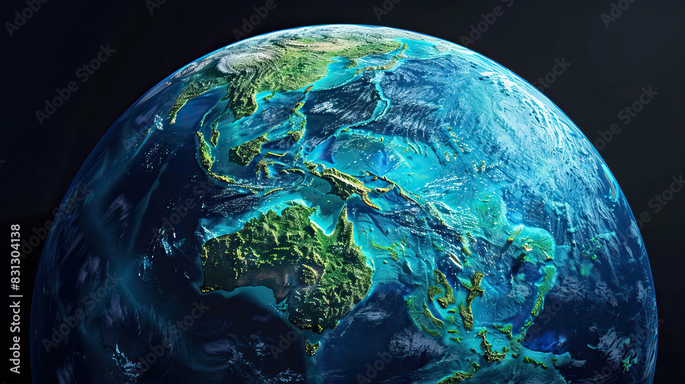 Modern clear, simple and detailed 3D Oceania continent map background ...