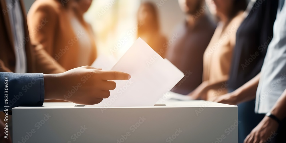 Closeup image of people voting in an election hands casting ballots ...